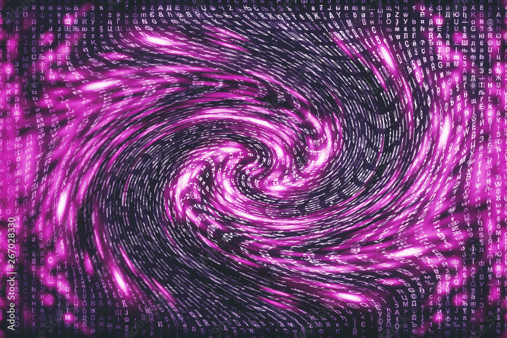 Pink matrix digital background. Distorted cyberspace concept ...