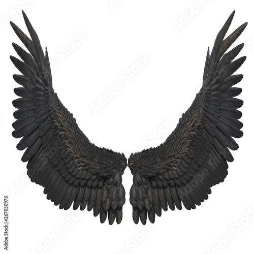3D Rendered Black Fantasy Angel Wings on White Background - 3D ...