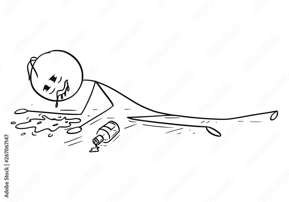 Cartoon stick figure drawing conceptual illustration of drunk or ...