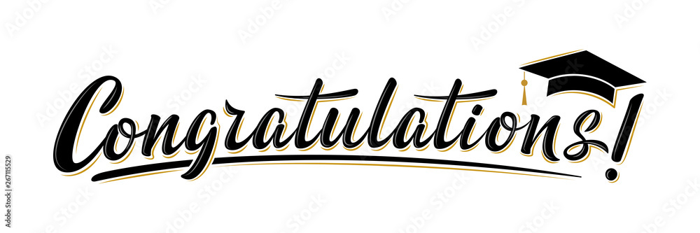 เวกเตอร์ Stock Congratulations! greeting sign for graduation party in ...
