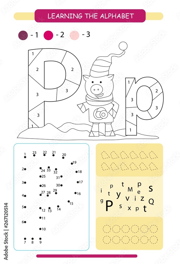 Letter P and funny cartoon pig. Animals alphabet a-z. Coloring page ...