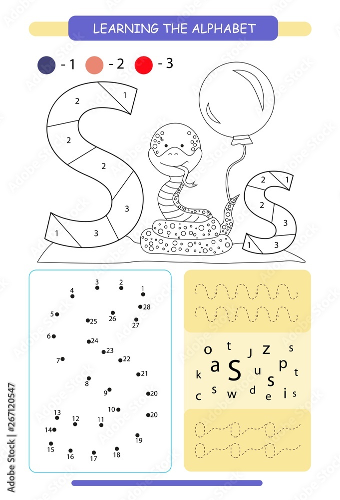 Vector de Stock Letter S and funny cartoon snake. Animals alphabet a-z ...