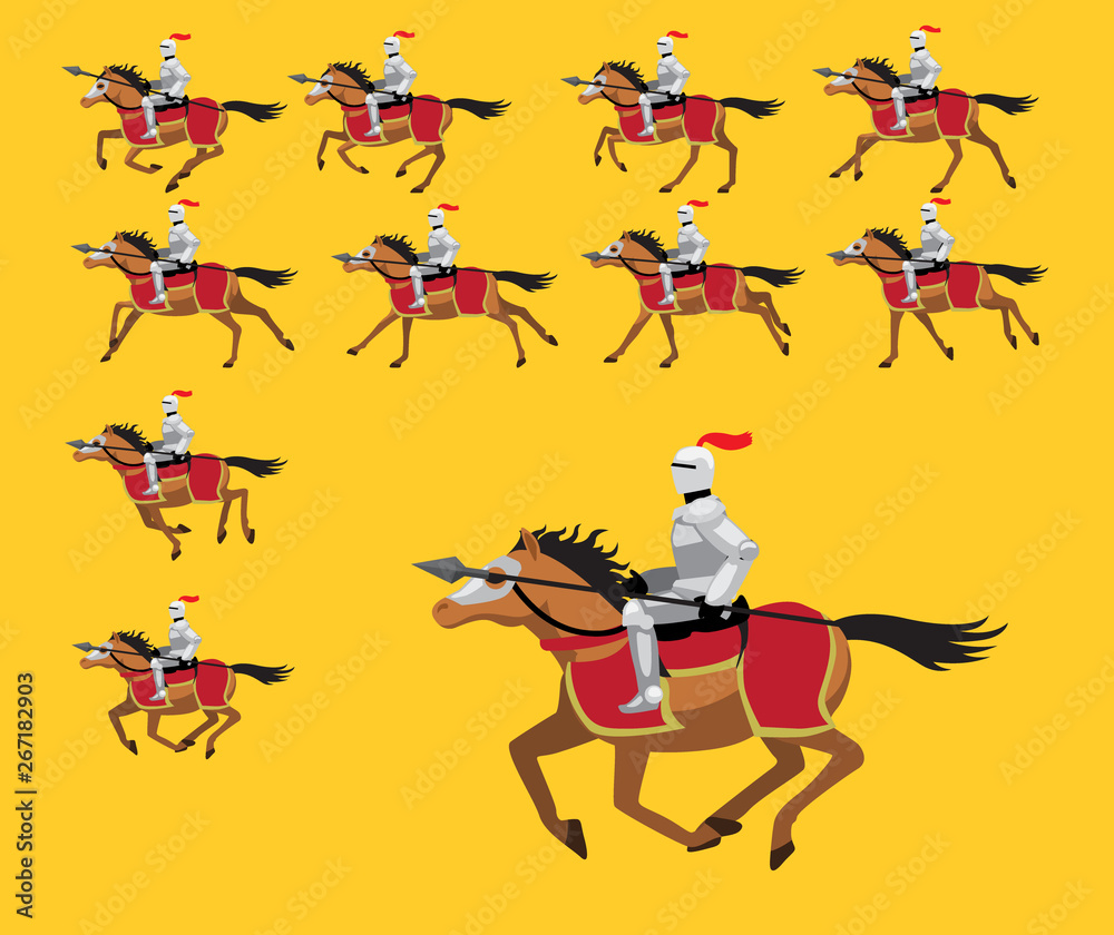 Animation Sequence Horse Running Knight Spear Medieval Cartoon Vector ...