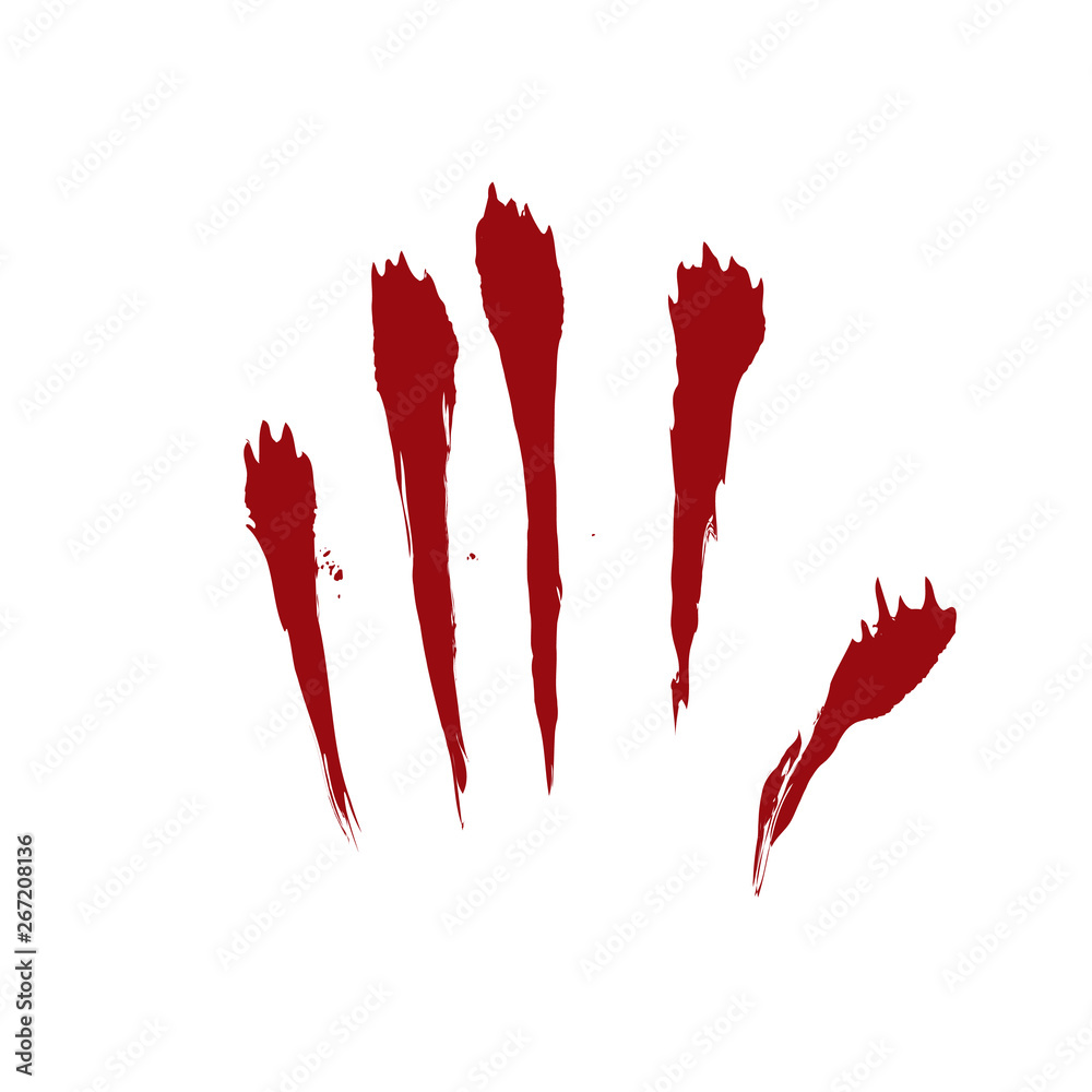 Bloody hand print isolated white background. Horror scary blood dirty ...