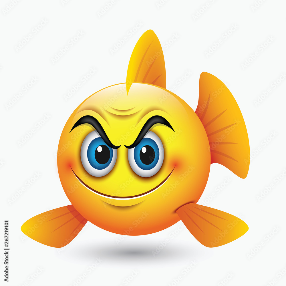 Cute mean fish emoticon, emoji Stock Vector | Adobe Stock
