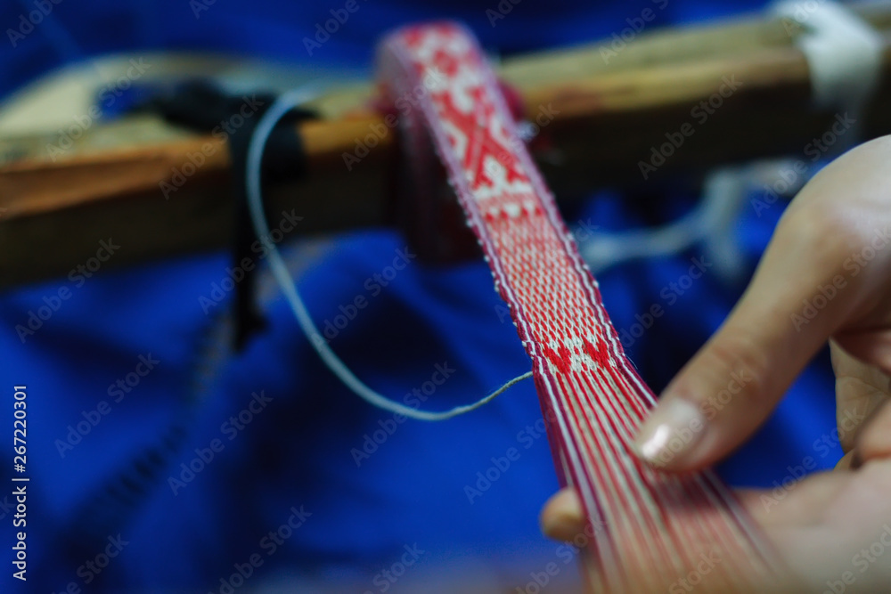 girl weaving on an old loom belt with Altai ornament Stock Photo ...