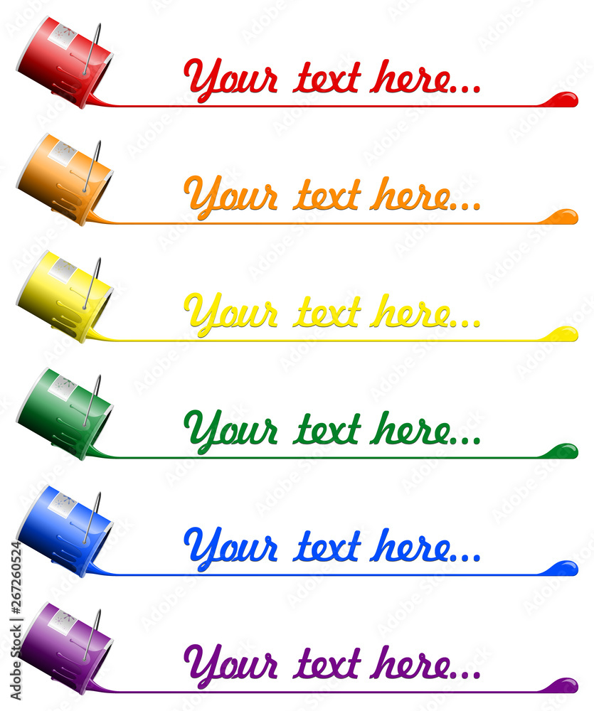Six horizontal banner backgrounds with paint buckets with the Rainbow ...