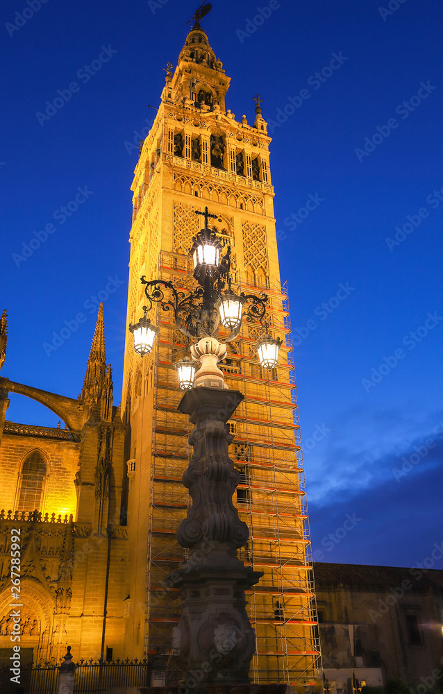 Famous tower of Giralda, Islamic architecture built by the Almohads and ...