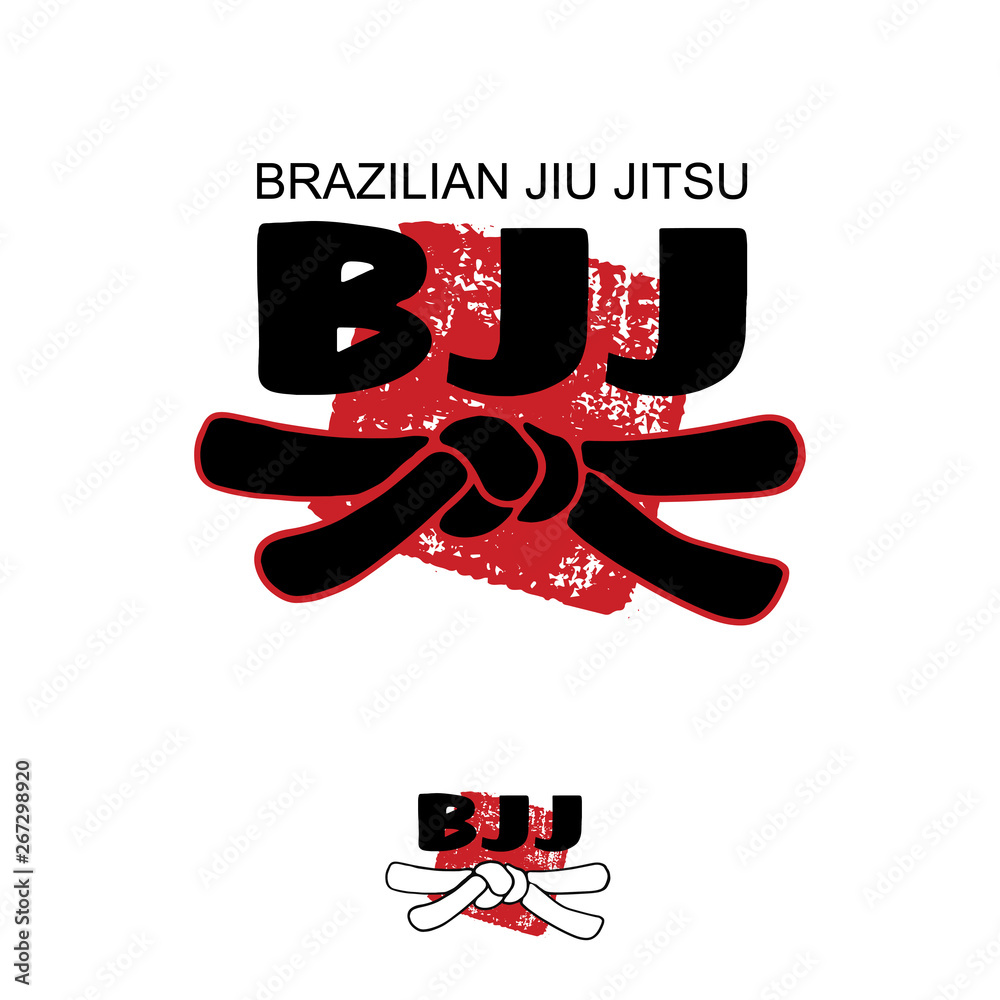 BJJ (brazilian jiu jitsu) - vector stylized font with black belt knot ...