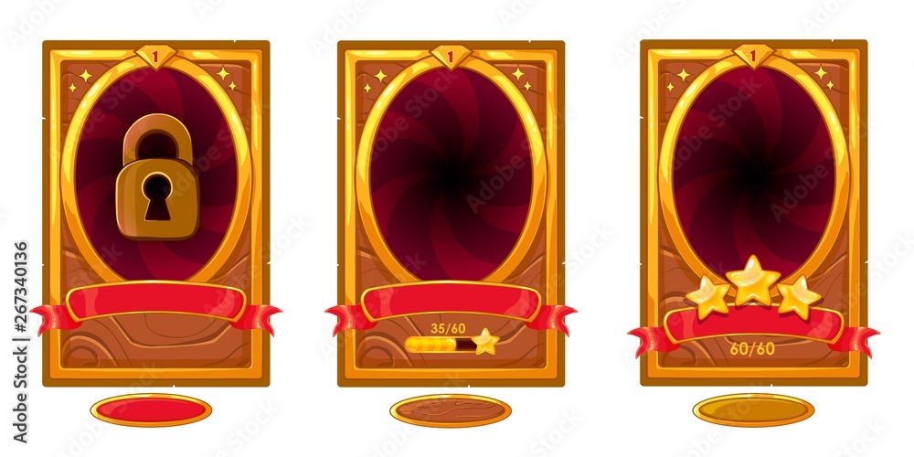 Level background card for mobile game ui design. Victory ribbon witch ...