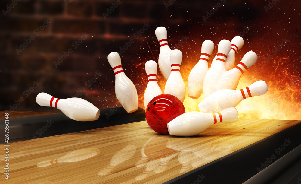 Bowling strike hit with fire explosion の Stock フォト | Adobe Stock