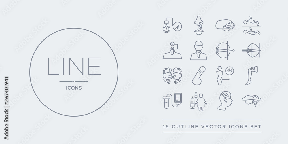 16 line vector icons set such as herpes, histiocytosis (childhood ...