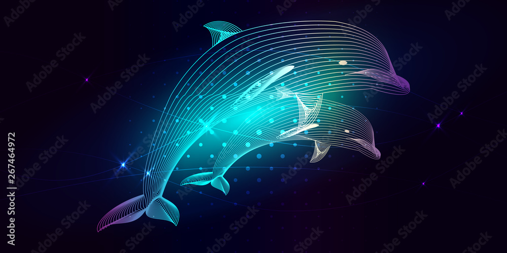 Blue dolphins composed. Marine animal digital concept. illustration of ...