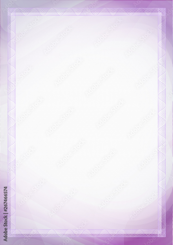 Sheet of paper with purple, violet guilloche A4 size blank for ...