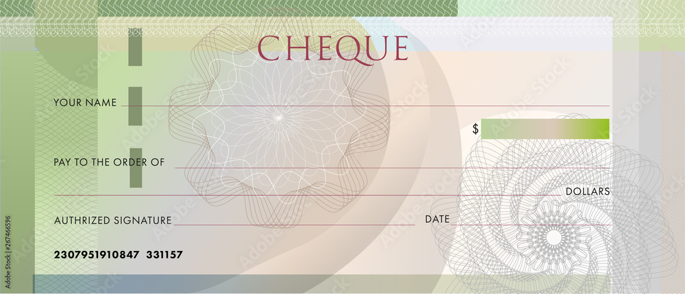 Check template, Chequebook template. Blank green business bank cheque ...