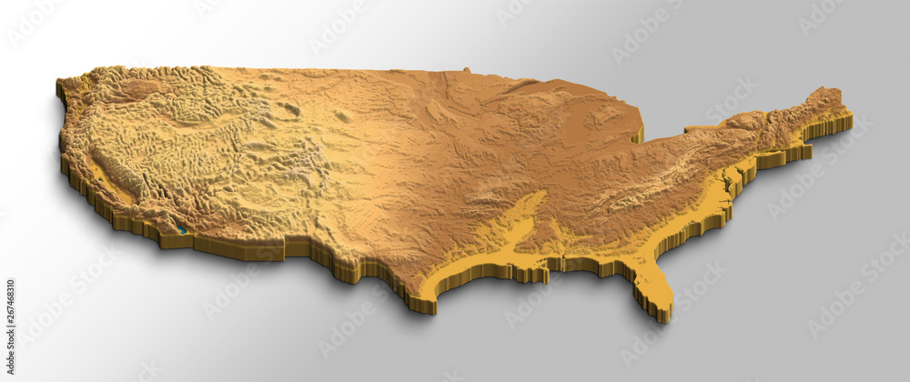 Relief map of USA with 3D effect. Isometric map of country. Clipped at ...
