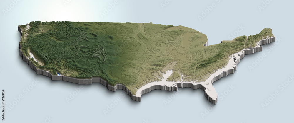 Stock-Illustration „Relief map of USA with 3D effect. Isometric map of ...