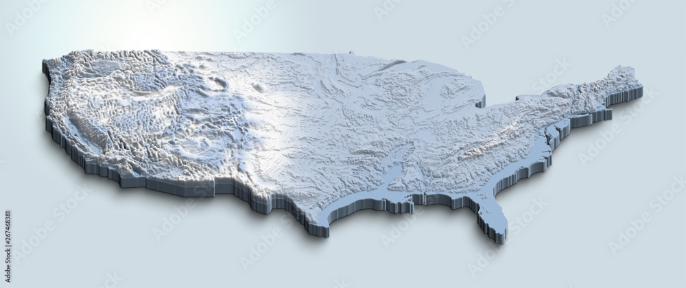 Relief map of USA with 3D effect. Isometric map of country. Clipped at ...