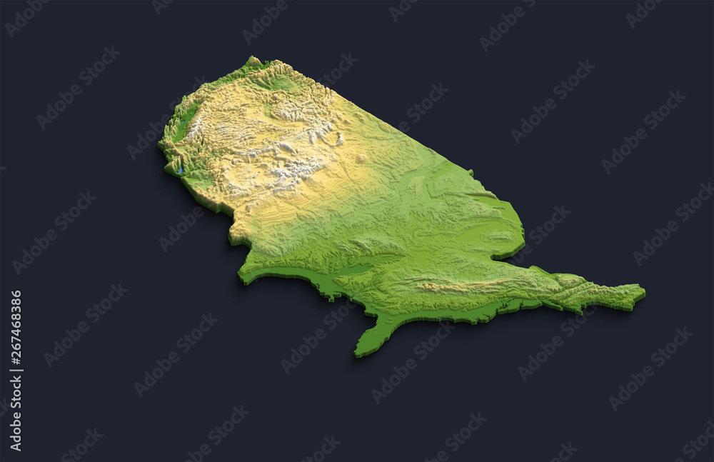 Relief map of USA with 3D effect. Isometric map of country. Clipped at ...