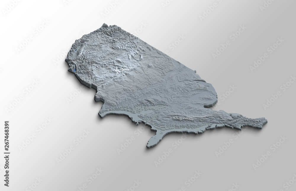 Relief map of USA with 3D effect. Isometric map of country. Clipped at ...