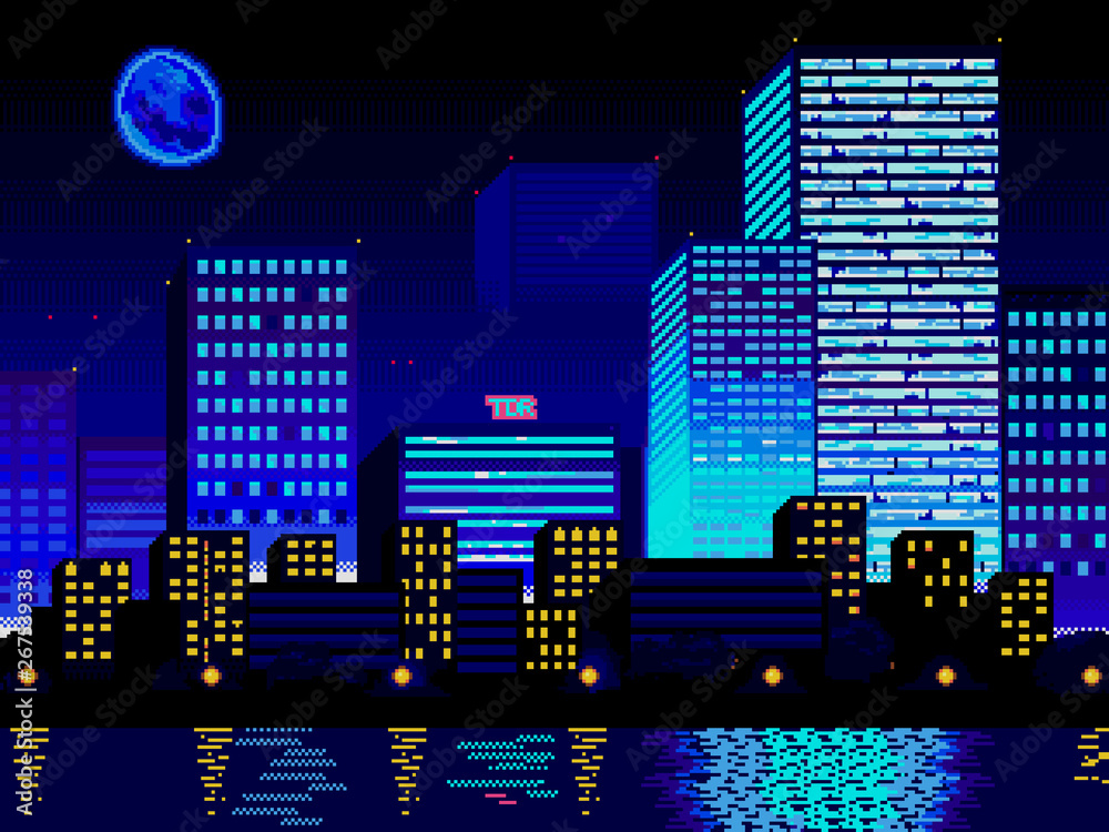 Futuristic night city. Downtown, digital cityscape with skyscrapers ...