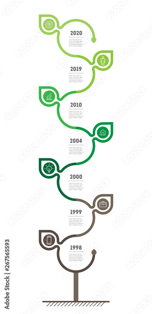 Green Business concept with 7 parts, steps or points. Vertical ...