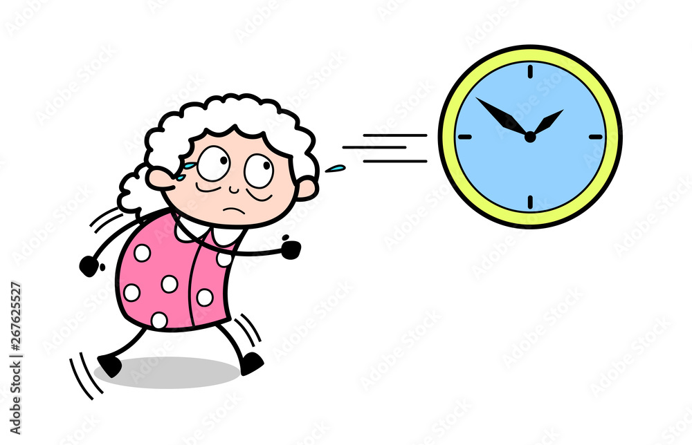 Time Run Out - Old Woman Cartoon Granny Vector Illustration Stock ...
