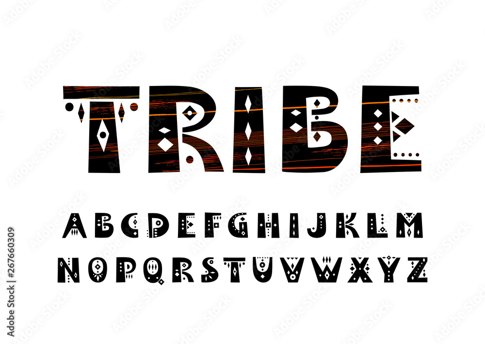 Vector uppercase bold alphabet in tribal style Stock Vector | Adobe Stock