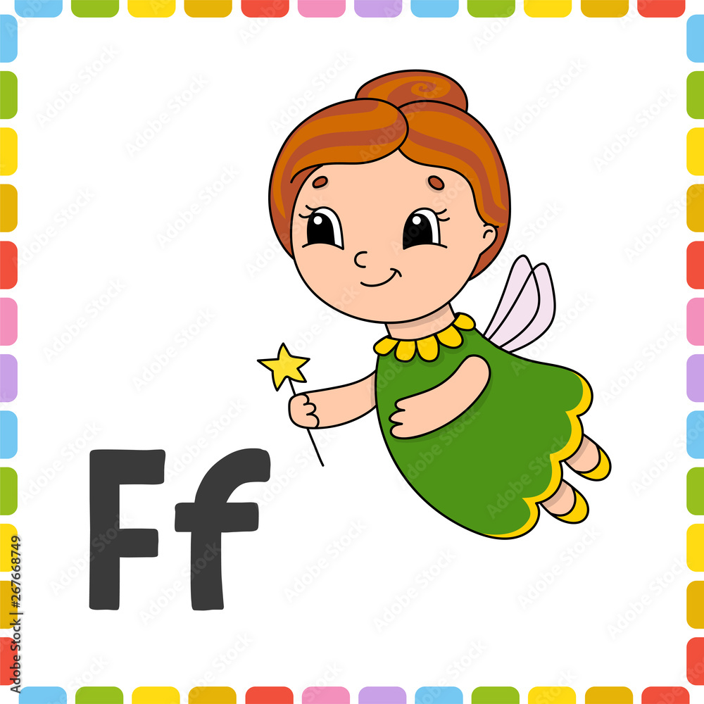 Funny alphabet. ABC flash cards. Cartoon cute character isolated on ...