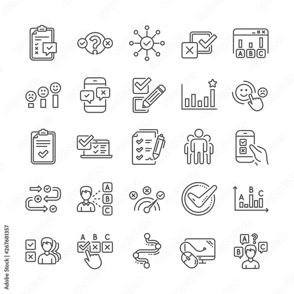 Survey review, Report quiz line icons. Opinion, Customer satisfaction ...