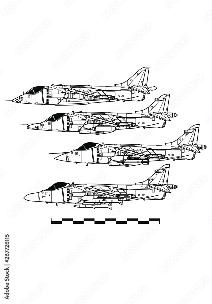 Hawker Siddeley HARRIER. Outline vector drawing Stock Vector | Adobe Stock