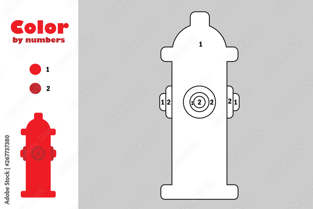 Hydrant in cartoon style, color by number, education paper game for the ...