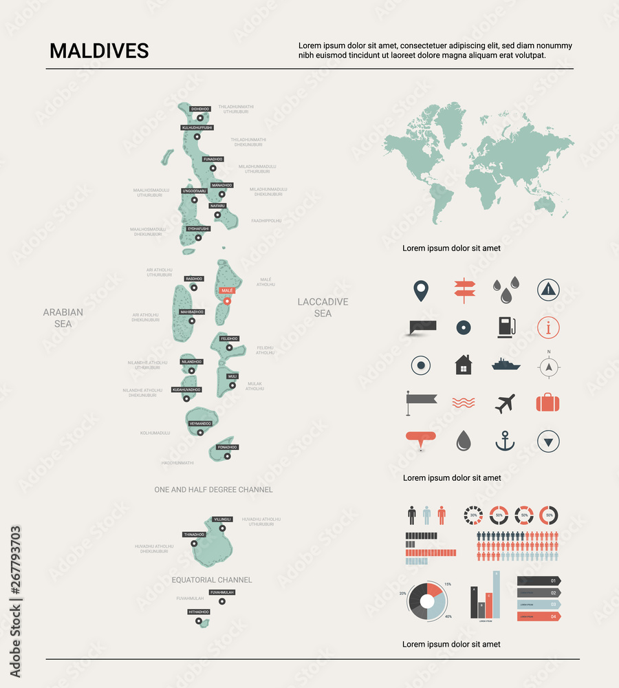 Vector map of Maldives. Country map with division, cities and capital ...