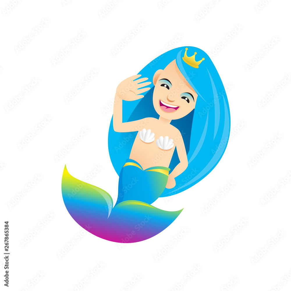 mermaid cartoon character cute isolated on white background, beautiful ...