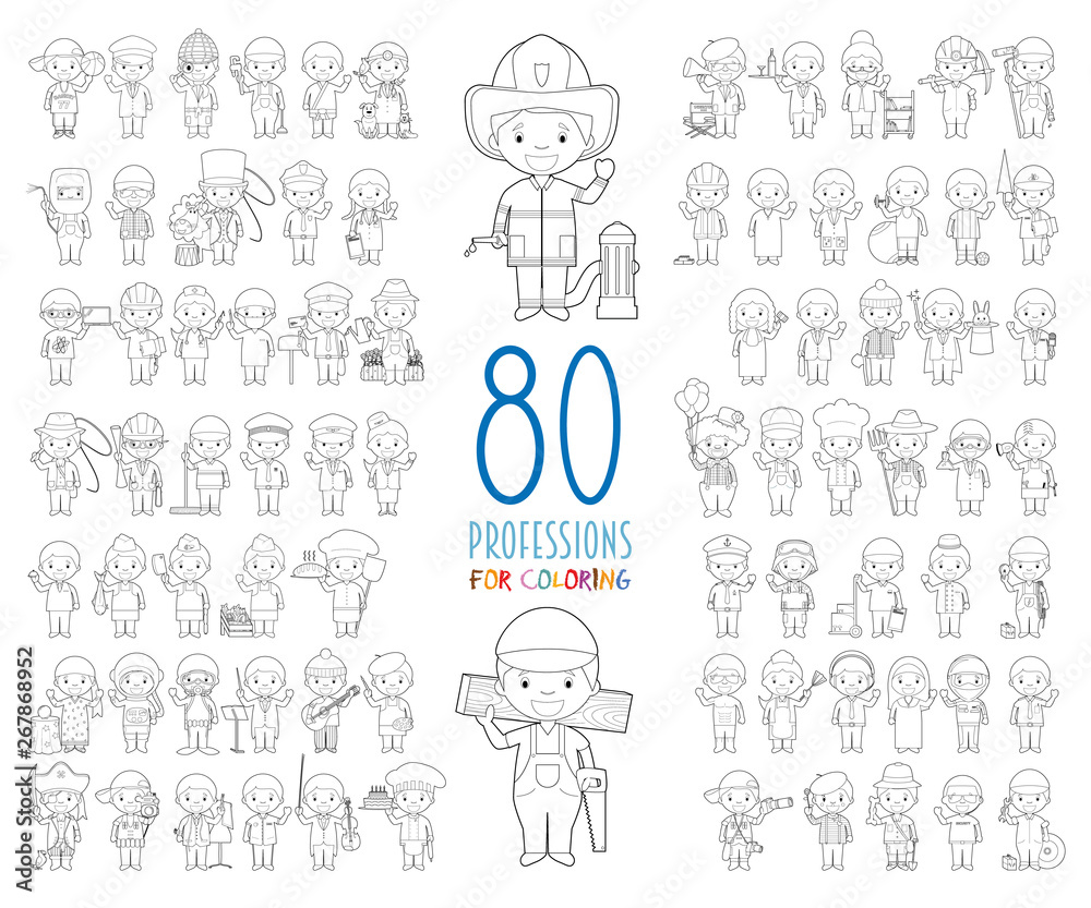 Kids Vector Characters Collection: Set of 80 different professions for ...
