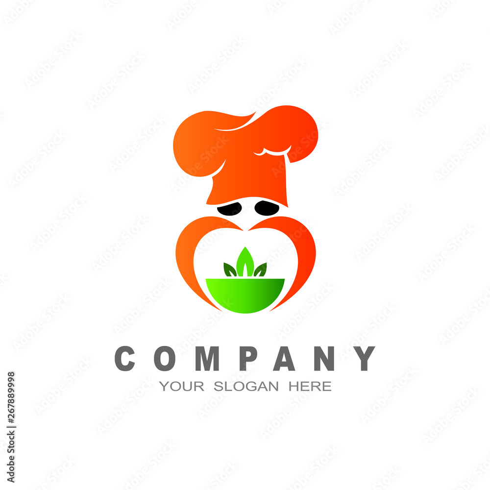 logo cuisine with leafy ingredients that are very healthy, chef, leaf ...