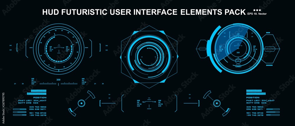 HUD elements mega set pack. Dashboard display virtual reality technology screen. Futuristic user ...