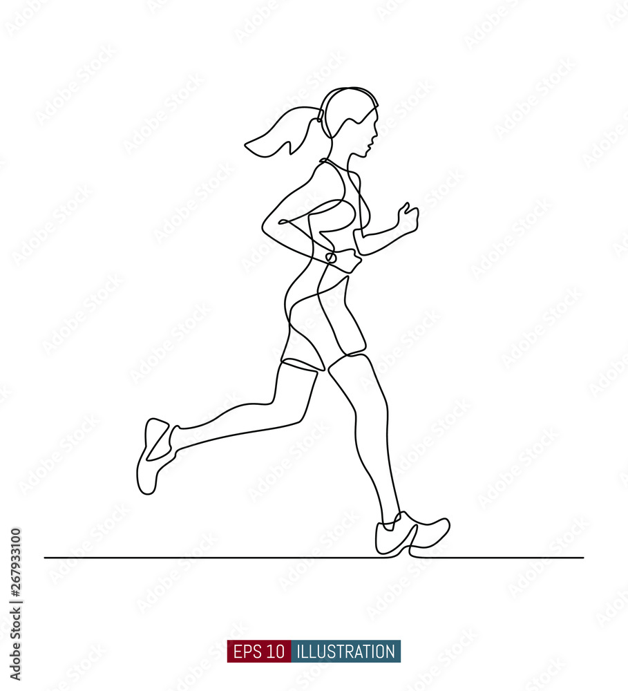 Continuous line drawing of running woman. Template for your design ...