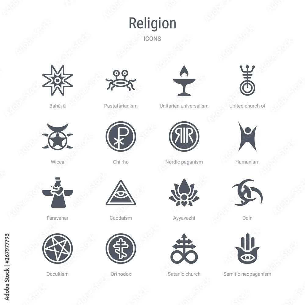 set of 16 vector icons such as semitic neopaganism, satanic church ...