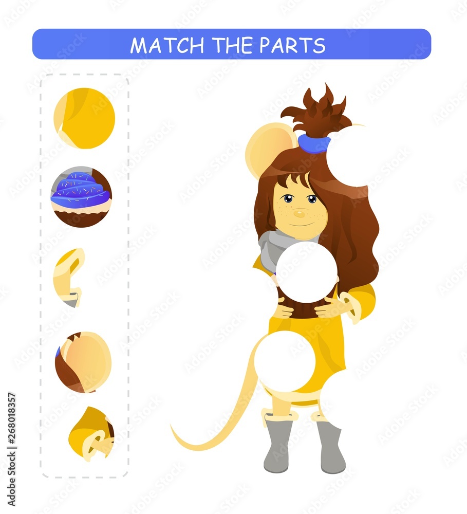 Matching children educational game. Match parts of cartoon mouse ...