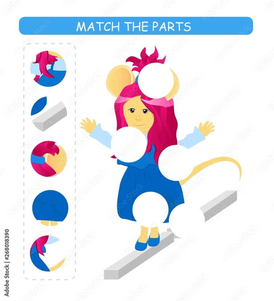 Matching children educational game. Match parts of cartoon mouse ...
