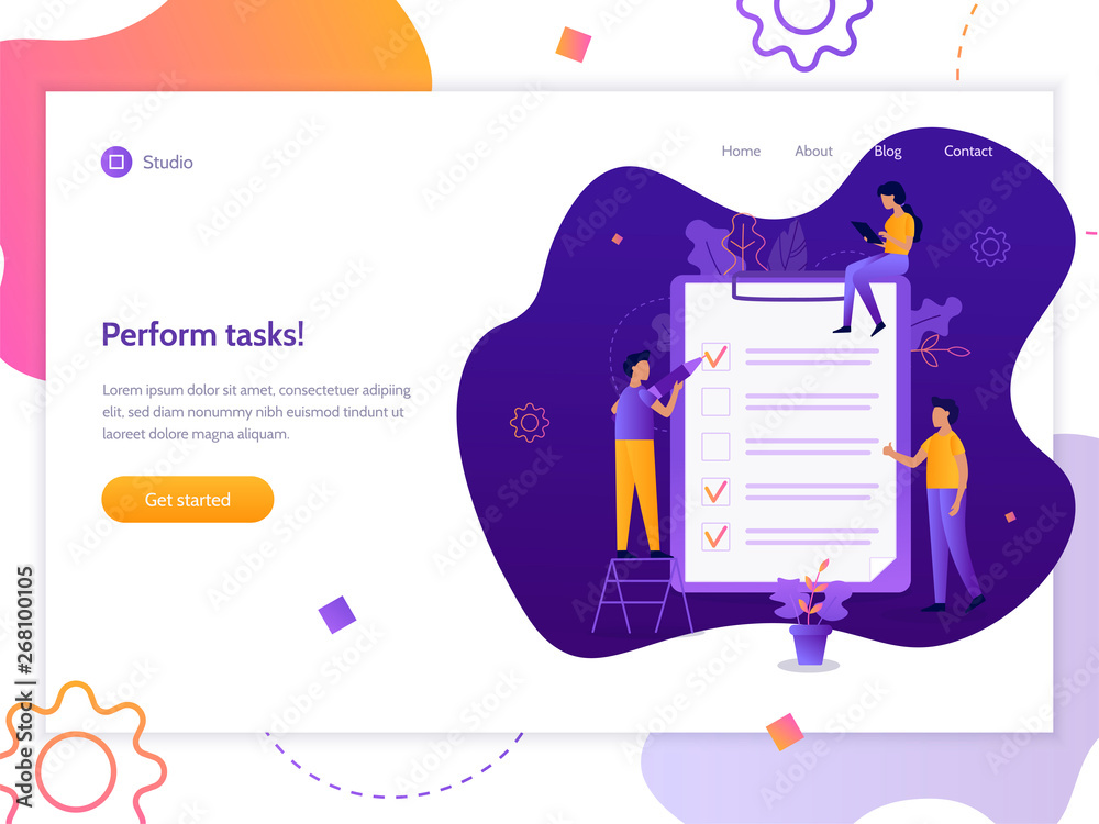 Perform tasks. Professionals to fill a checklist. Web banner design ...