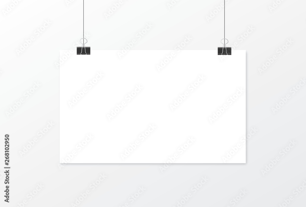 White poster hanging. Mock up empty paper blank. Vector illustration ...