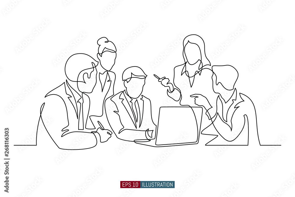 Continuous line drawing of business brief, presentation or training ...