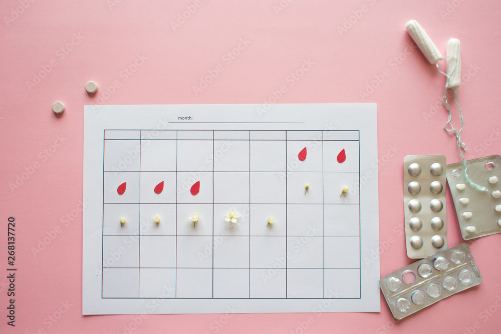 Ovulation cycle, concept. Calendar for a month, marker of ovulation and ...