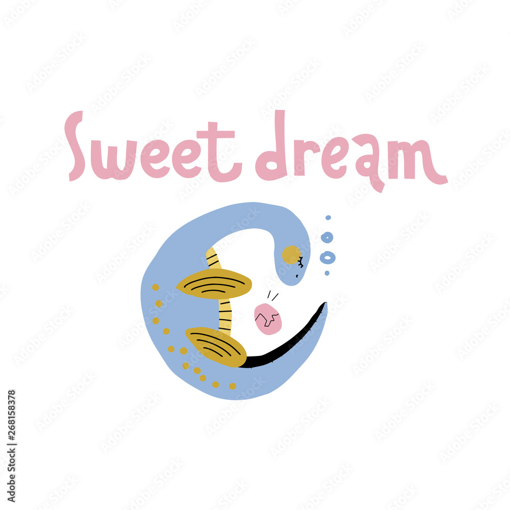 Sweat dream lettering qoute. Vector flat hand drawn print with Loch ...