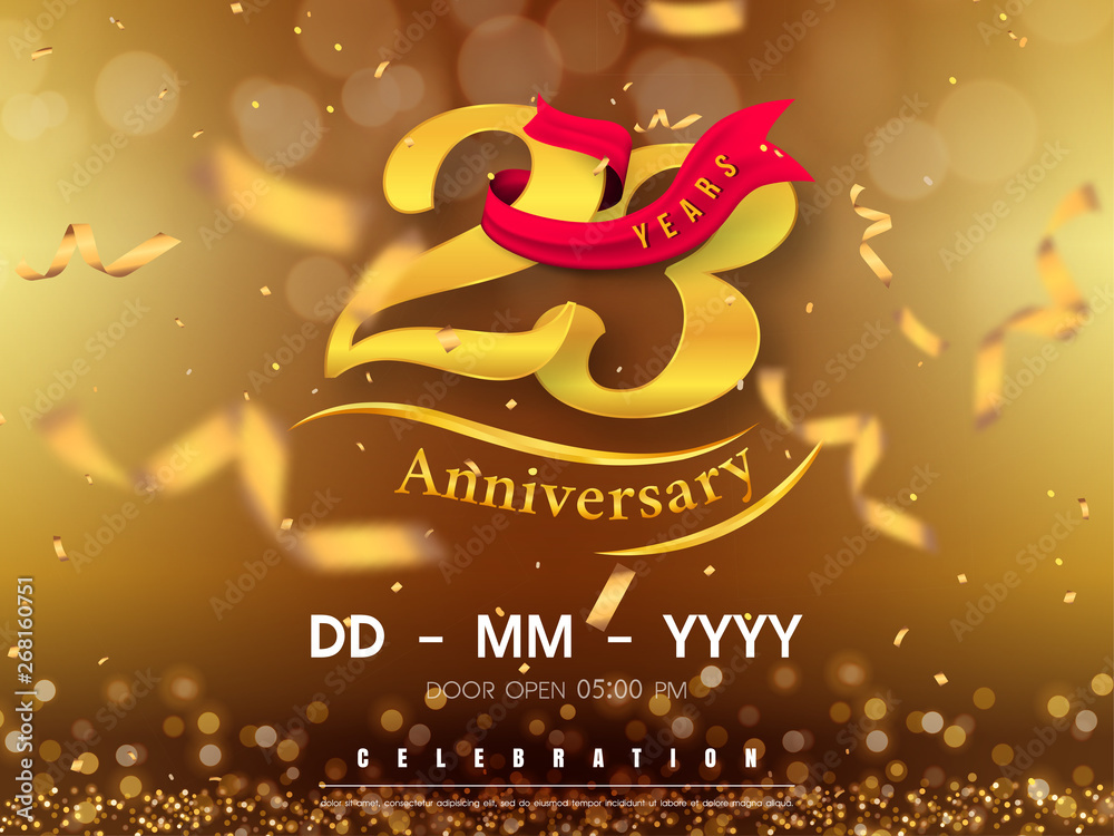 23 years anniversary logo template on gold background. 23rd celebrating ...