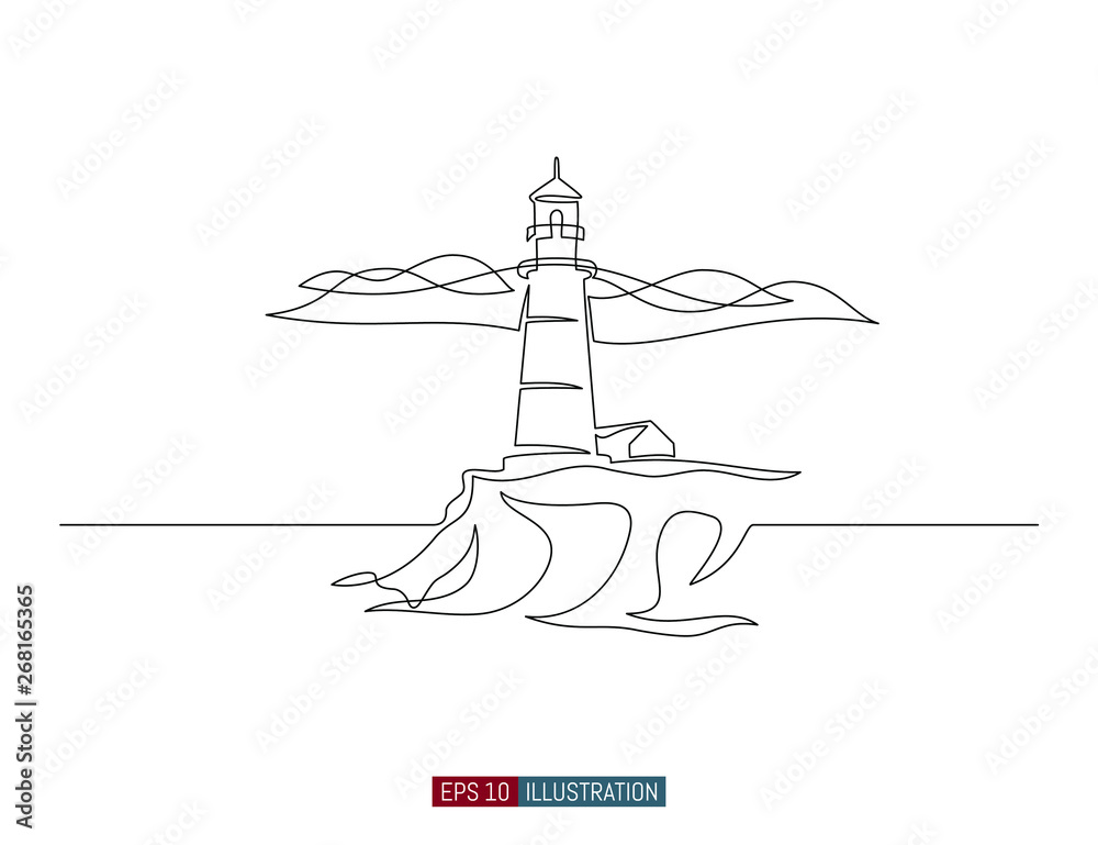 Continuous line drawing of lighthouse. Template for your design works ...