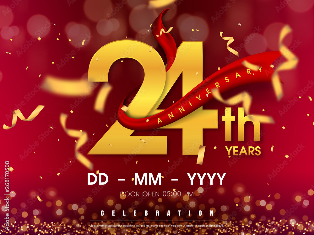 24 years anniversary logo template on gold background. 24th celebrating ...