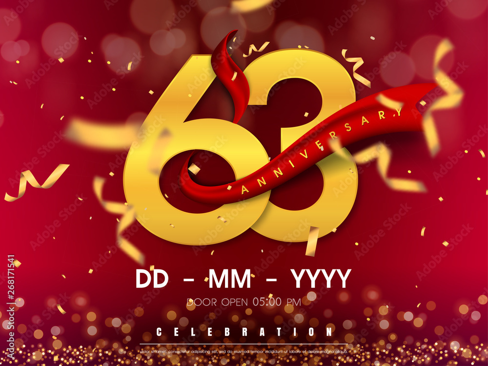 63 years anniversary logo template on gold background. 63rd celebrating ...